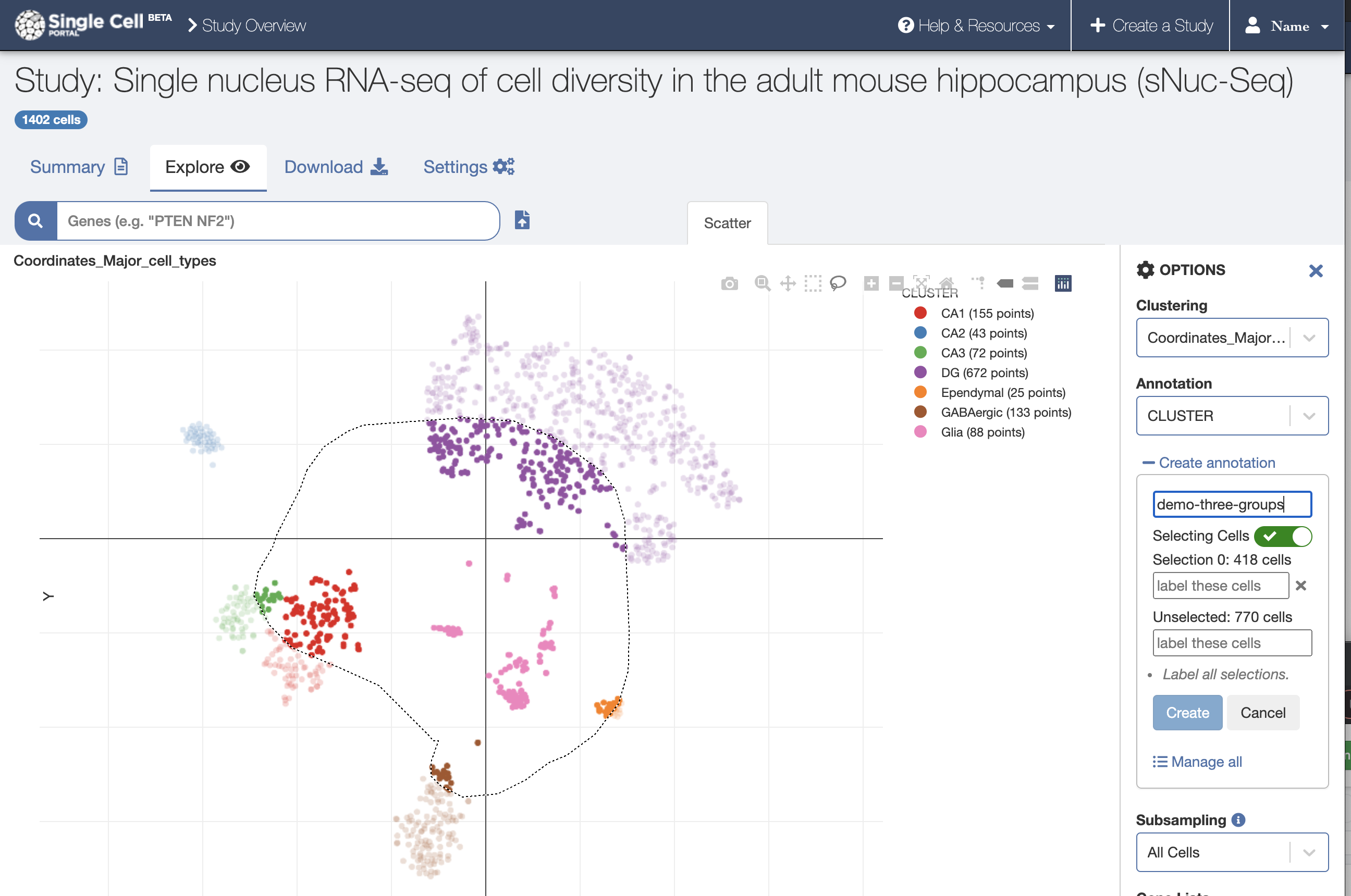 Create and share annotations – Single Cell Portal